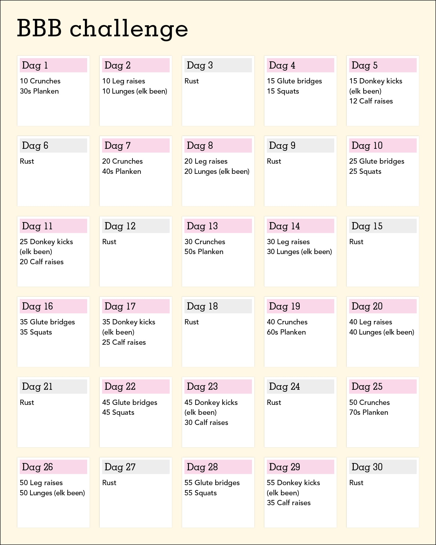 30 day BBB challenge: oefeningen + schema | a.s.r. Vitality